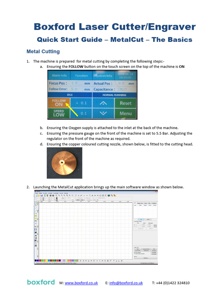 Boxford Laser Quick Start Guide - MetalCut SW The Basics - V2 - Touch - Screen - Z | PDF ...