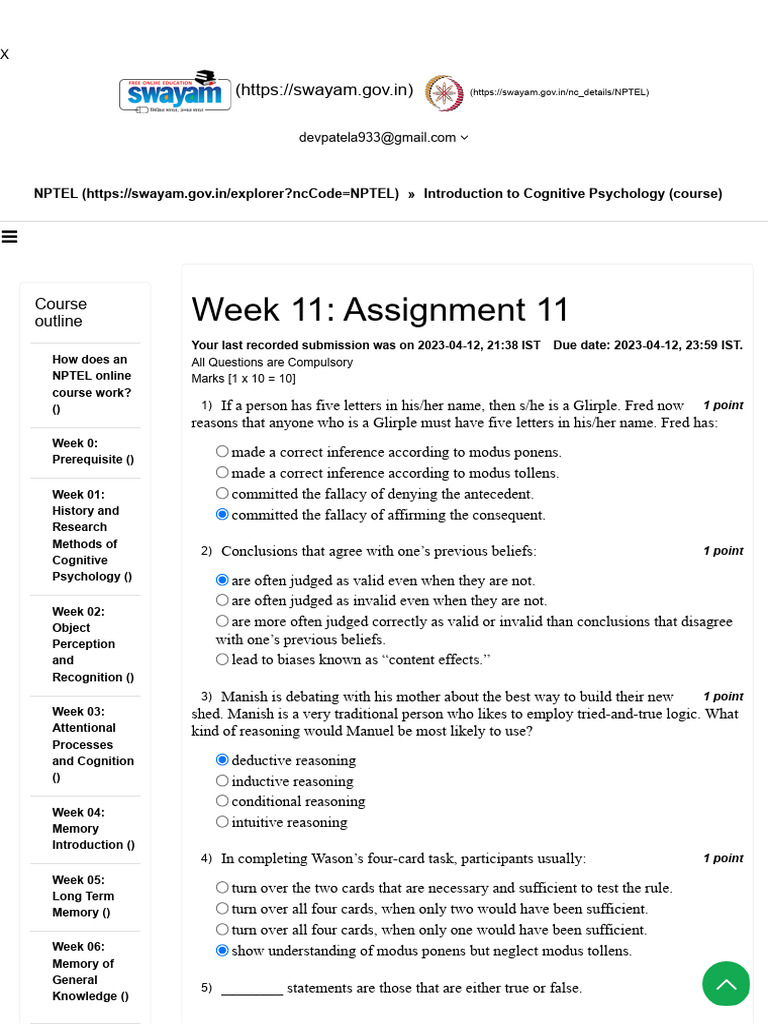 Introduction To Cognitive Psychology - Unit 13 - Week 11 - Reasoning ...