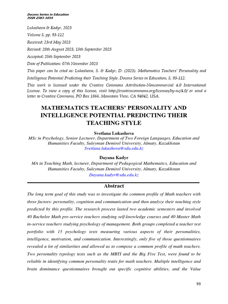 Math Teachers' Traits and Teaching Styles | PDF | Teaching Method ...