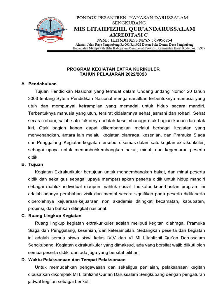 Dokumen 51 Butir 51 Telaah Dokumen Program Ekstrakurikuler Dan Foto Kegiatan Ekstrakurikuler | PDF