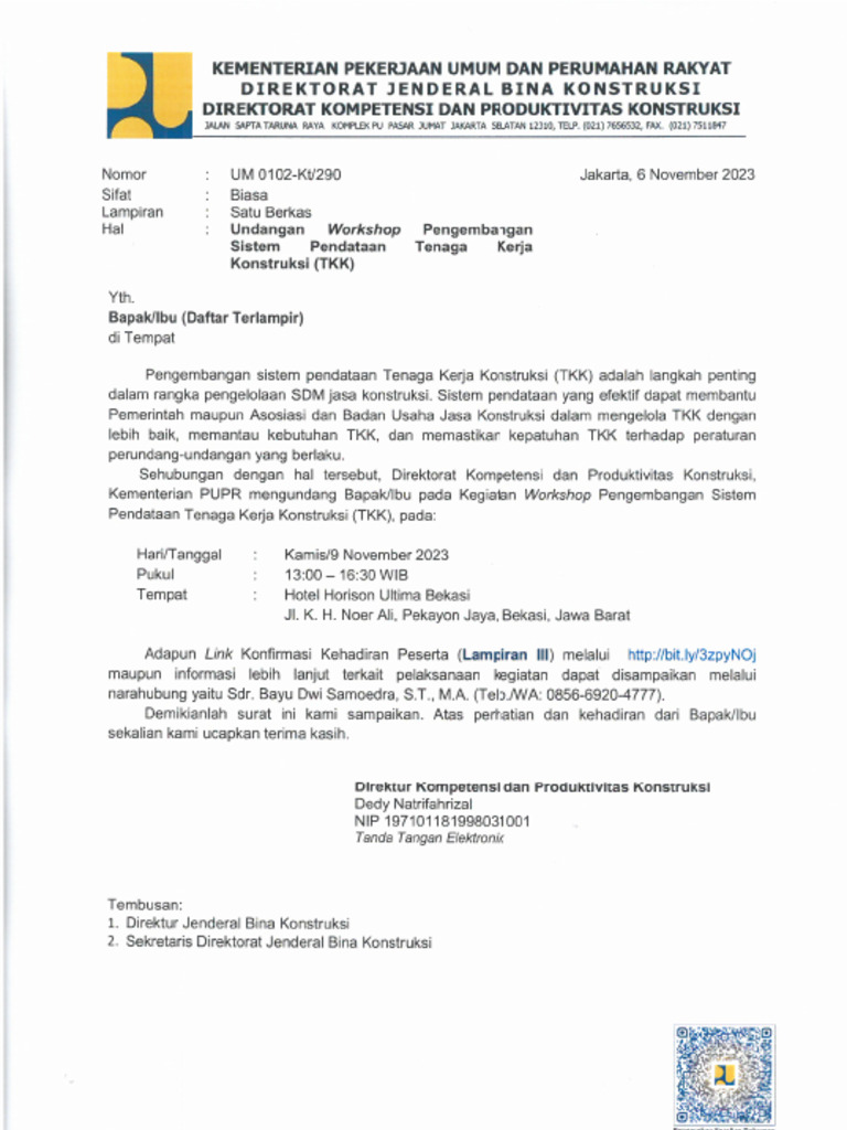 New 290 2023-11-09a - DKPK - Undangan Workshop Pengembangan Sistem Pendataan TKK v21 OK RE | PDF