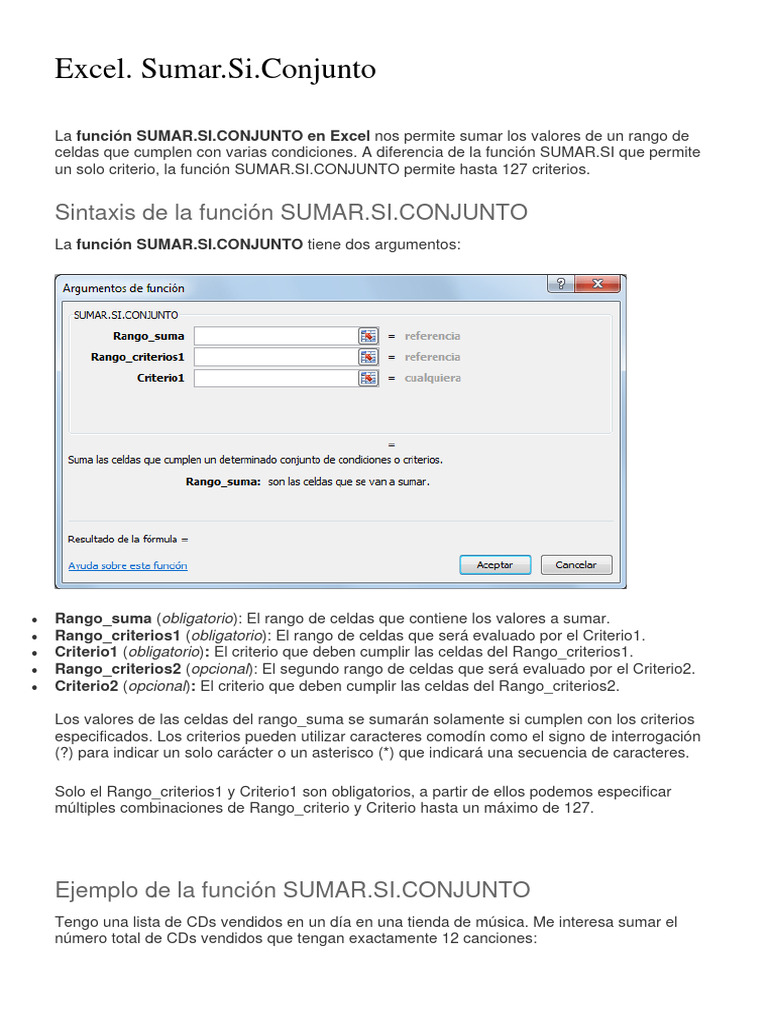 SUMAR SI Conjunto | PDF | Función (Matemáticas) | Microsoft Excel