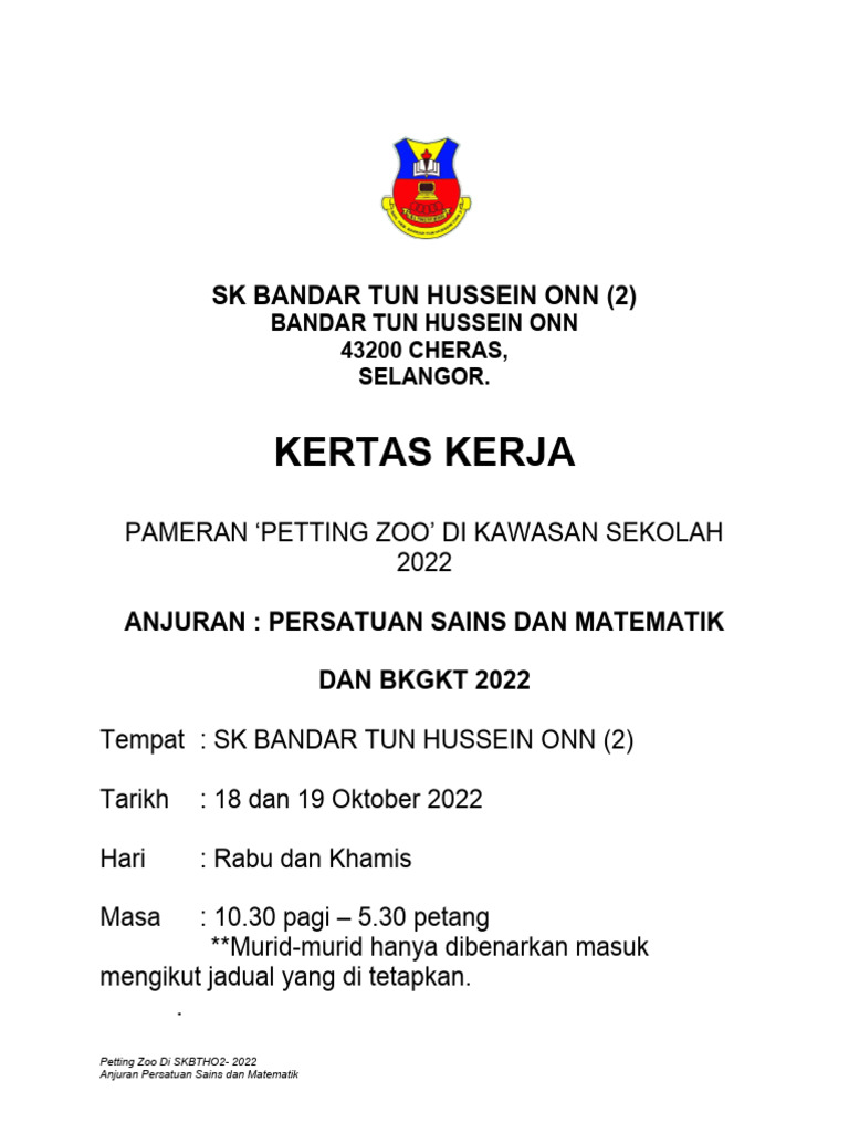 Kertas Kerja PETTING Zoo 2022 | PDF