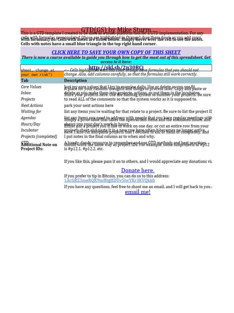 GTD (GS) Template | PDF | Spreadsheet | Computer Science