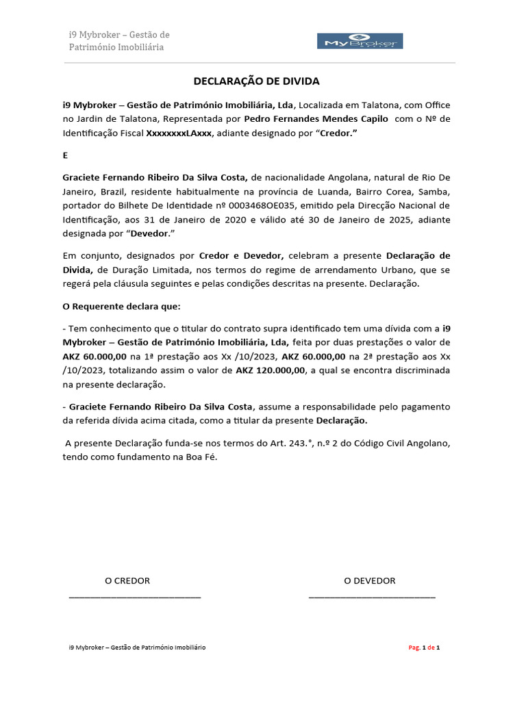 Declaração de Divida | PDF Declaração de Divida | PDF