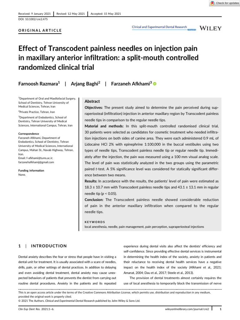 Effect of Transcodent Painless Needles On Injection Pain | PDF ...