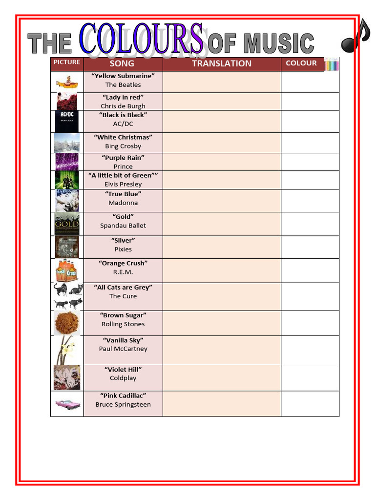 Color-Themed Song List and Translations | PDF
