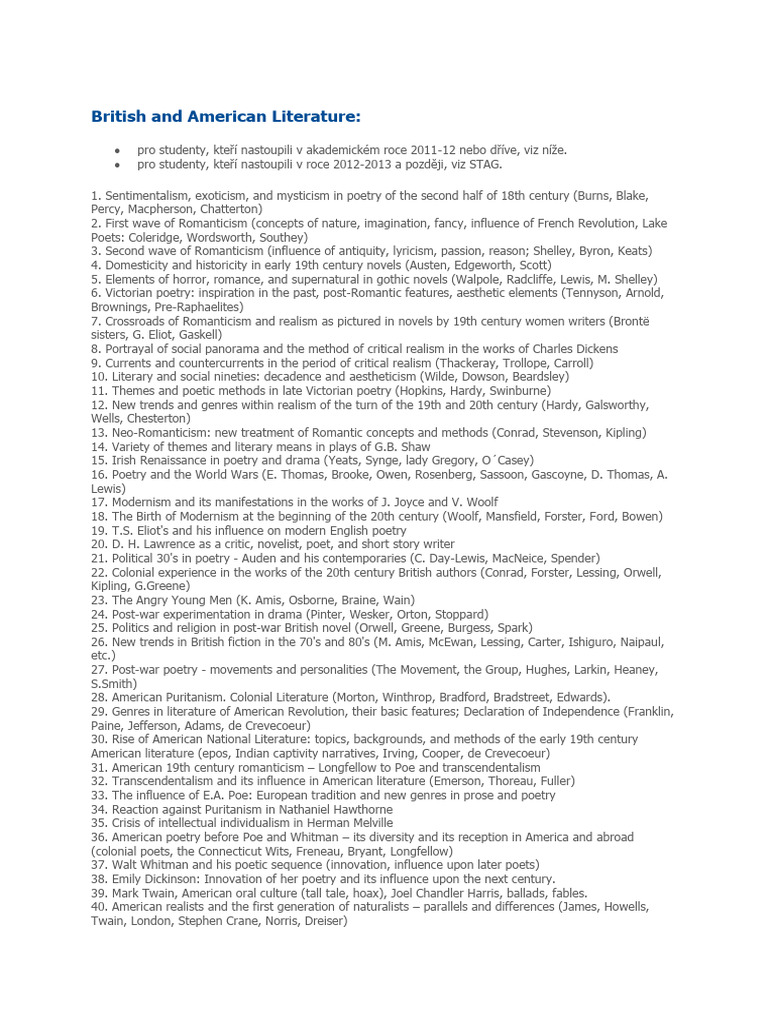 Overview of British and American Literature | PDF | Victorian ...