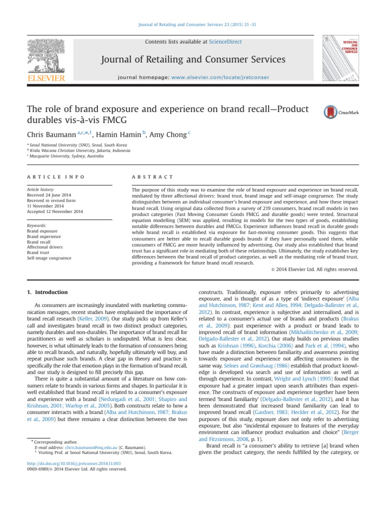 Brand Recall: Exposure vs Experience | PDF | Brand | Affect (Psychology)