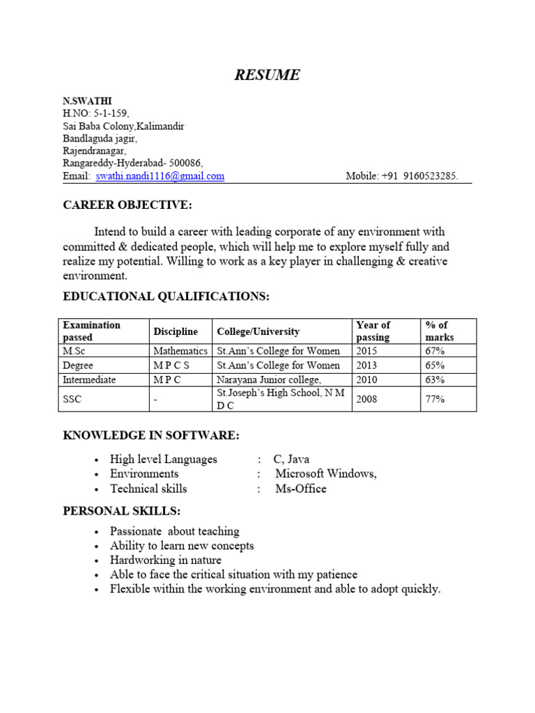 Swathi Resume | PDF