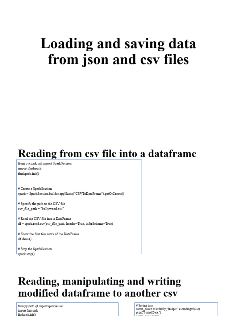 PySpark Data Handling Guide | PDF | Json | Comma Separated Values