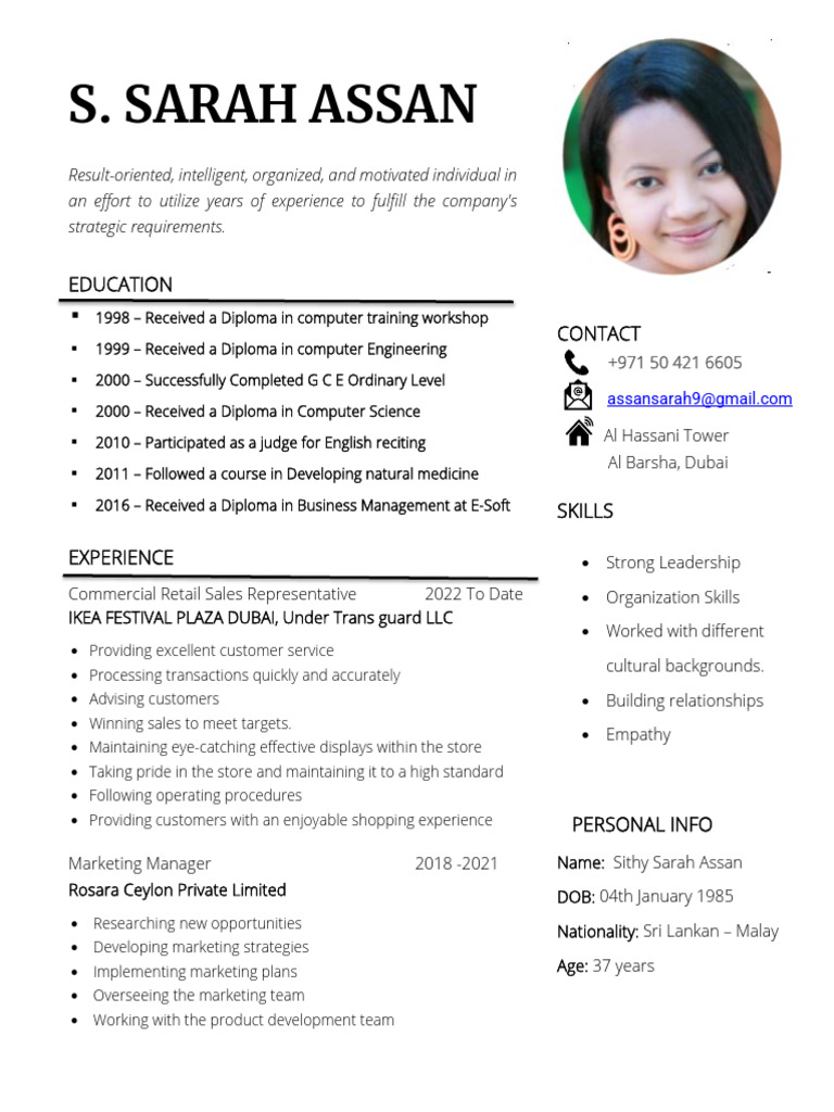 Resume Sarah | PDF | Marketing | Sales