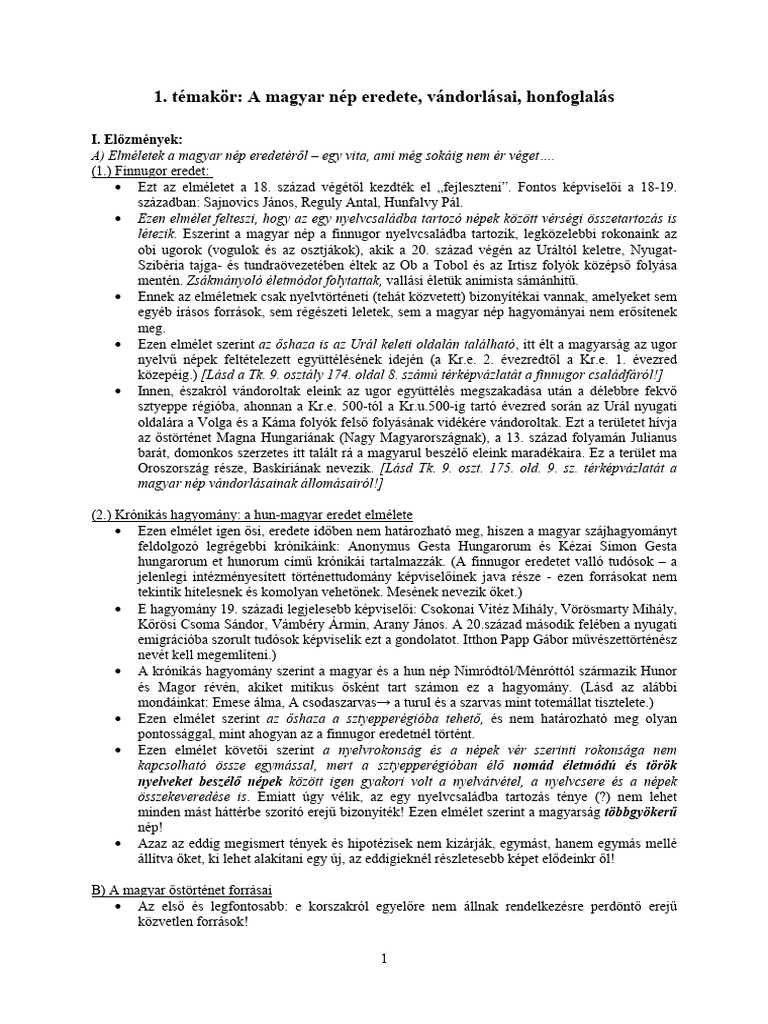 A Magyar Nép Eredete, Vándorlásai, Honfoglalás | PDF
