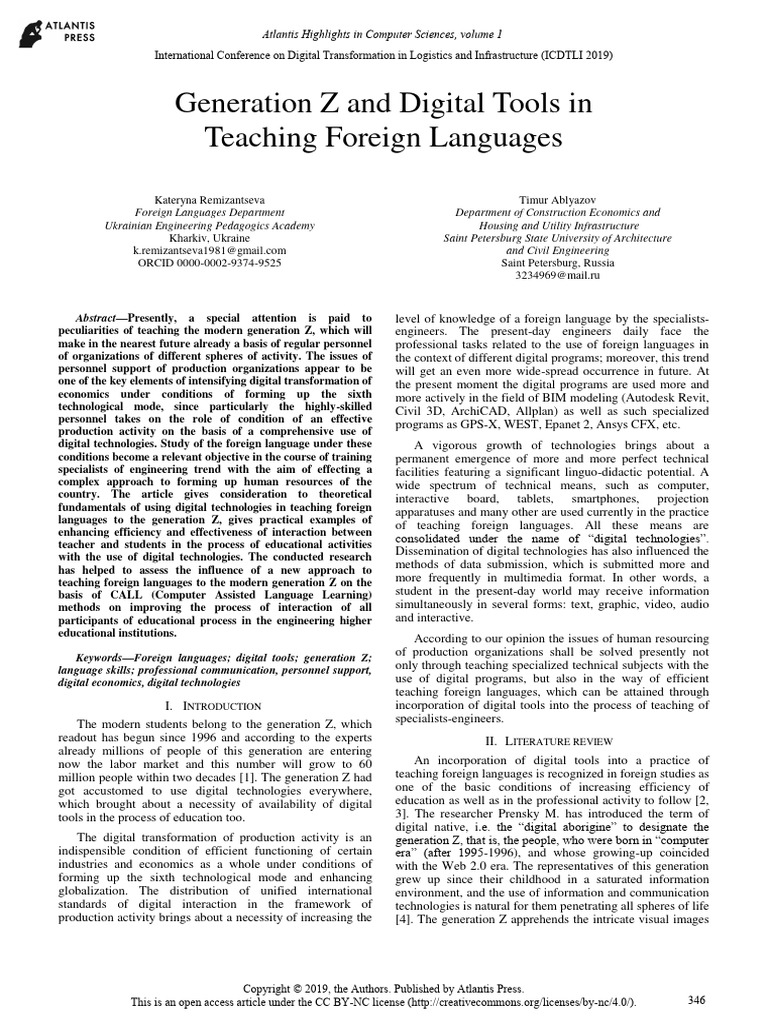 Generation Z and Digital Tools in Teaching Foreign Languages | PDF | Multimedia | Foreign Language