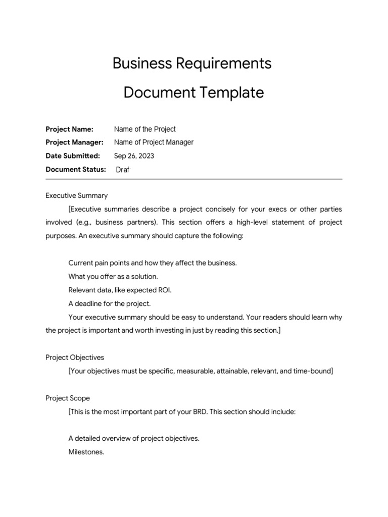 Asana Business Requirements Document Template | PDF