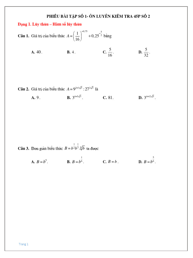Phiếu Bài Tập - Ôn KT 45p Số 2 | PDF