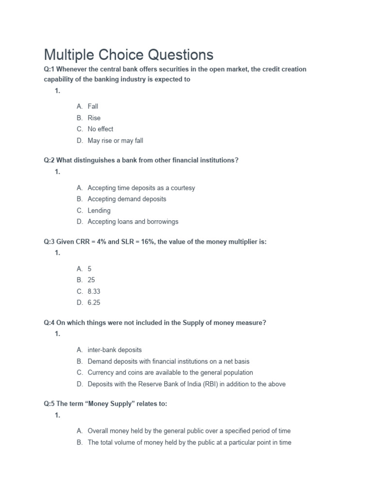 MCQ Ques | PDF | Money Supply | Money