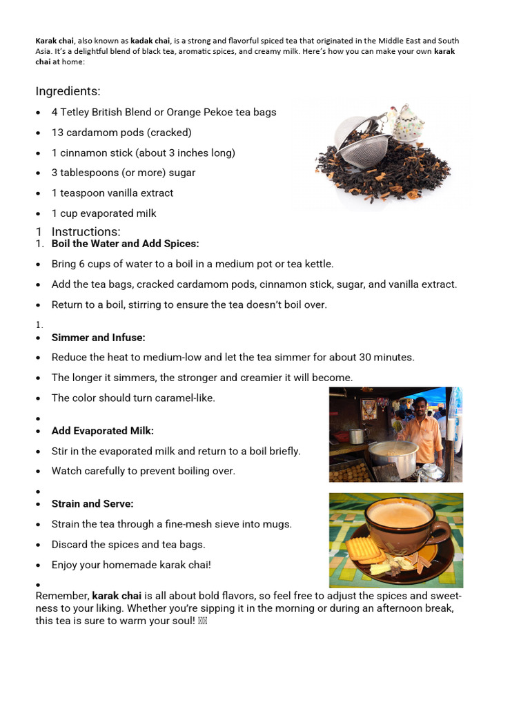 How to Make Authentic Karak Chai | PDF | Cooking, Food & Wine | Wellness