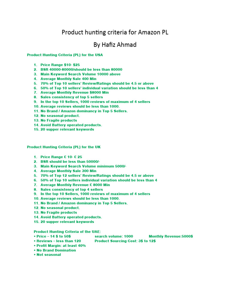 Product Hunting Criteria For Amazon PL | PDF
