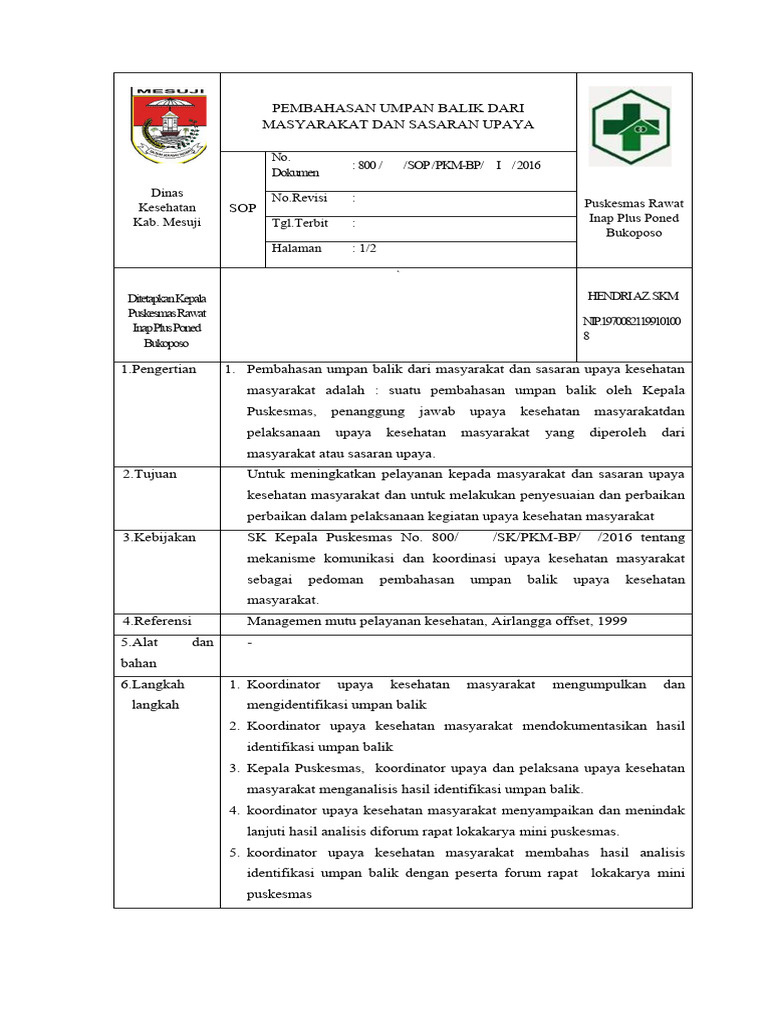 SOP 4.1.2 Pembahasan Umpan Balik | PDF