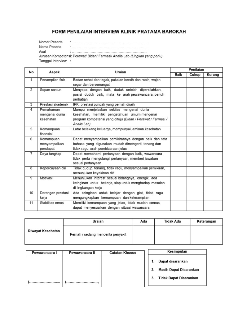Form Penilaian Interview | PDF | Pengembangan Diri