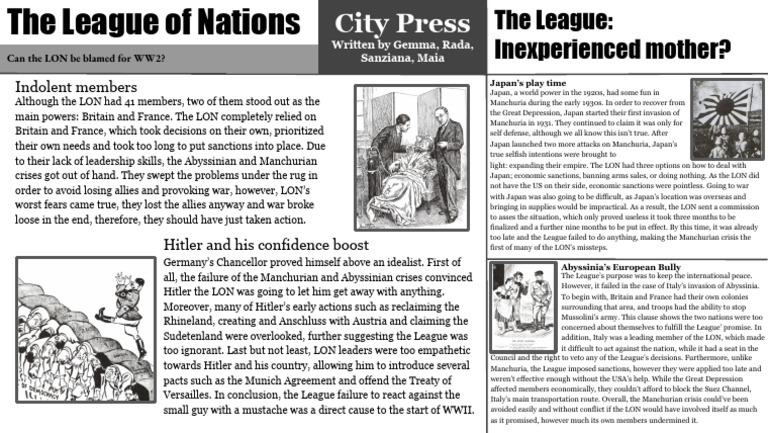 The LON To Blame For The WWII History IGCSE Project | PDF | Adolf ...