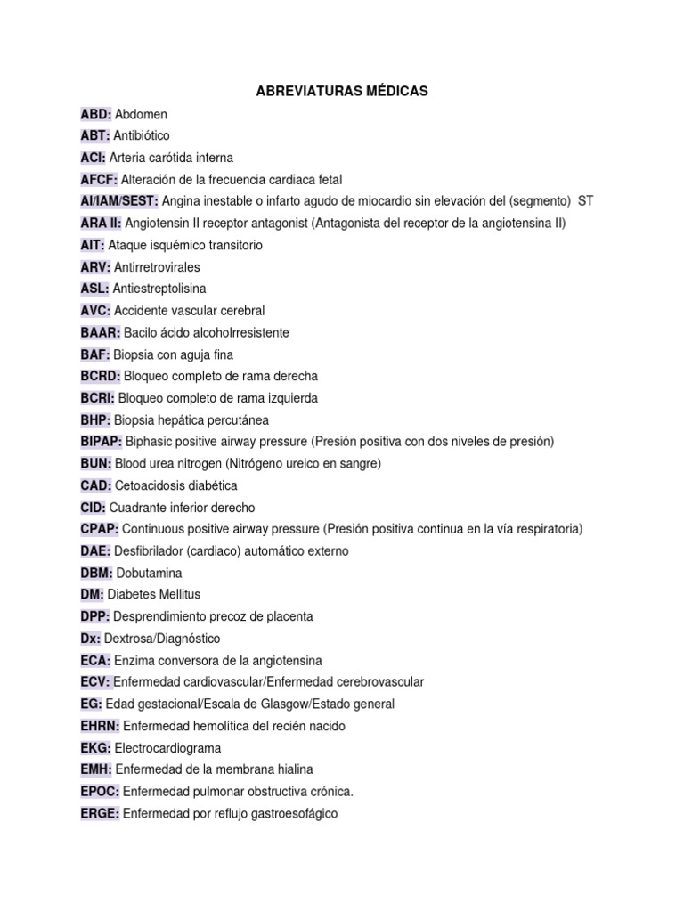 Abreviaturas Médicas | PDF | Hipertensión | Infarto de miocardio