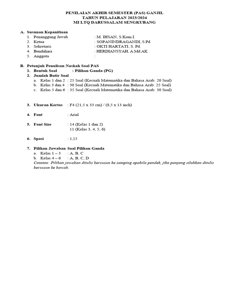 Rincian Pelaksanaan Pas 2023 2024 | PDF