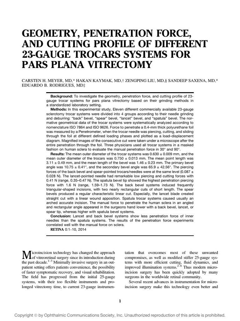 Geometry, Penetration Force | PDF | Surgery | Injection (Medicine)