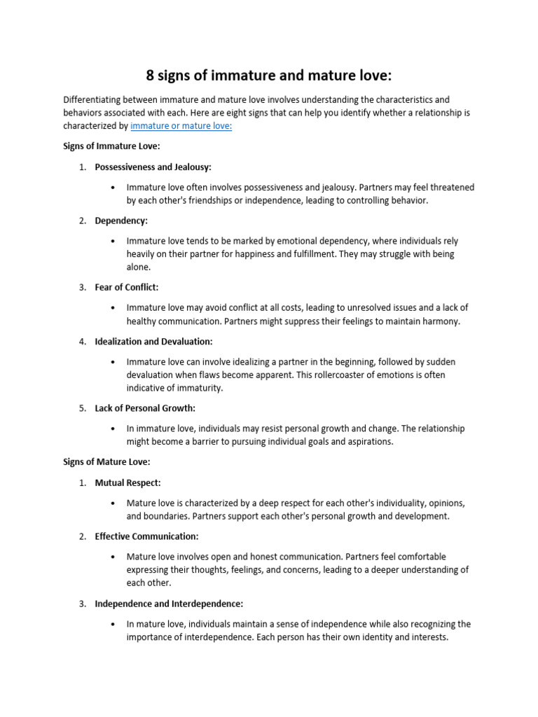 8 Signs of Immature and Mature Love | PDF | Love | Jealousy
