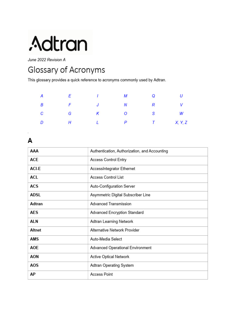Glossary of Acronyms | PDF | Computer Network | Wi Fi