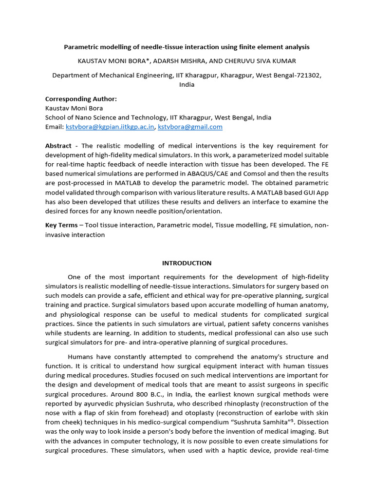 Parametric Modelling Of Needle Tissue Interaction Using Finite Element Analysis Pdf
