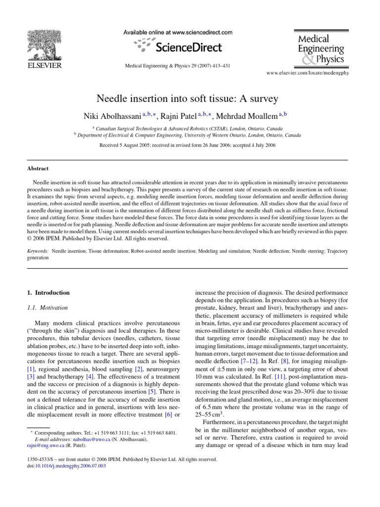 Needle Insertion Into Soft Tissue A Survey | PDF | Medical Imaging | Simulation