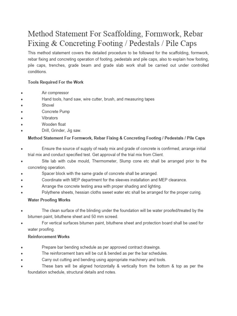 Method Statement For Scaffolding | PDF | Concrete | Deep Foundation
