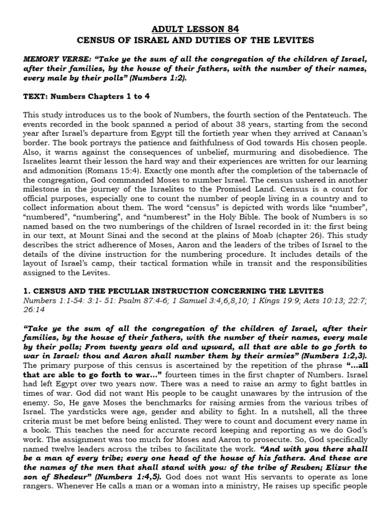 Adult Sts Lesson 84 Census of Israel and Duties of The Levites ...