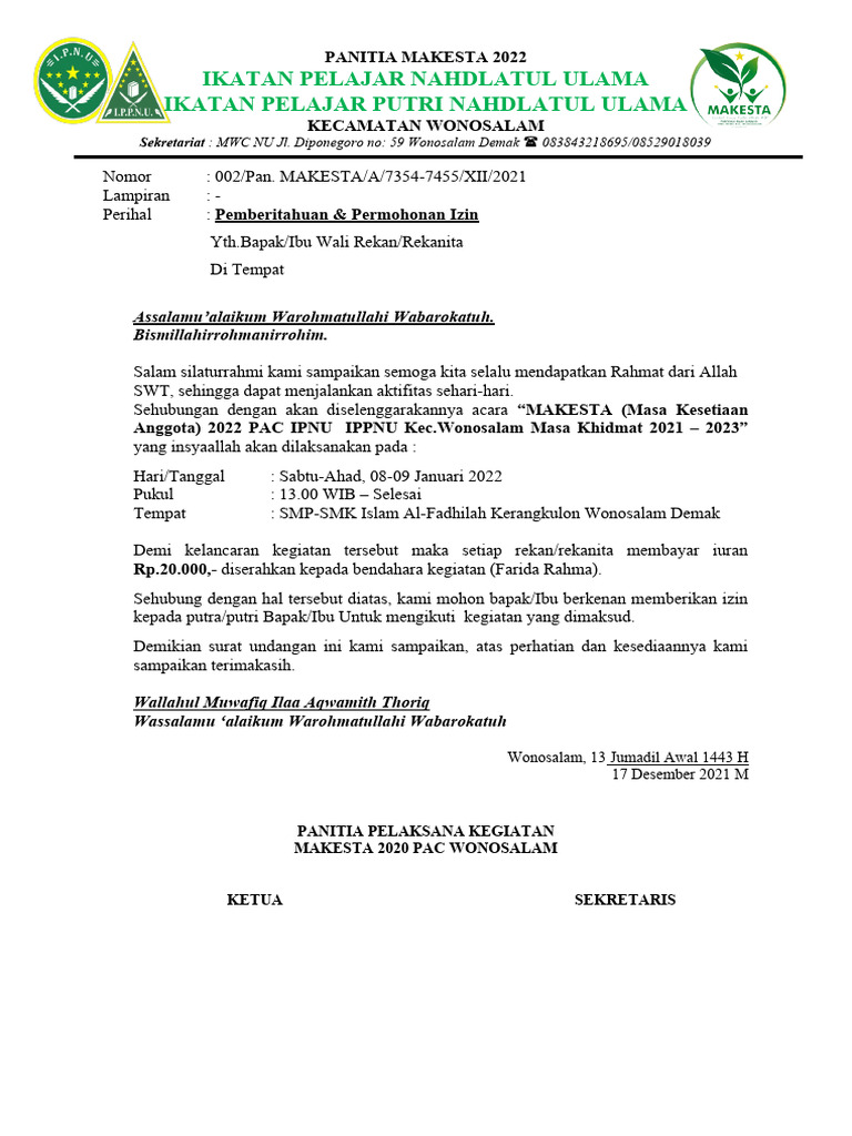 surat permohonan izin peserta | PDF