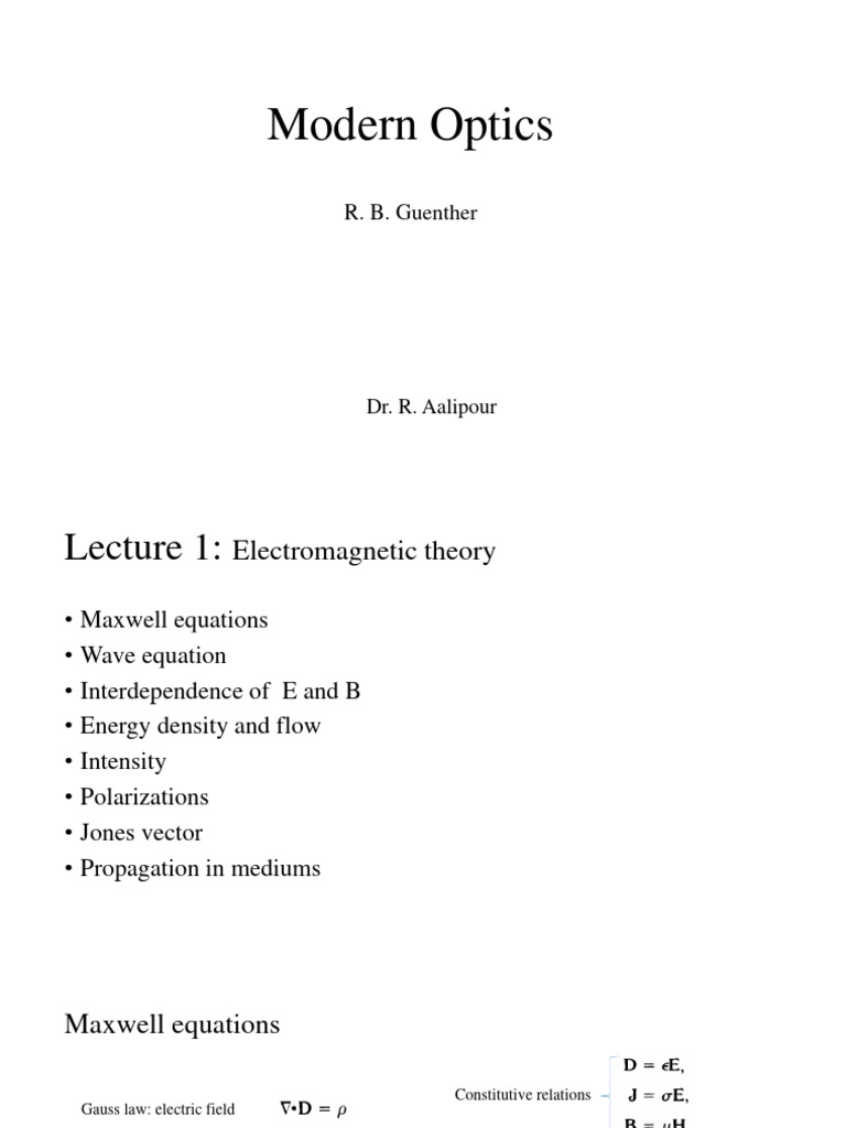 Modern Optics Lecture1 | PDF | Waves | Maxwell's Equations