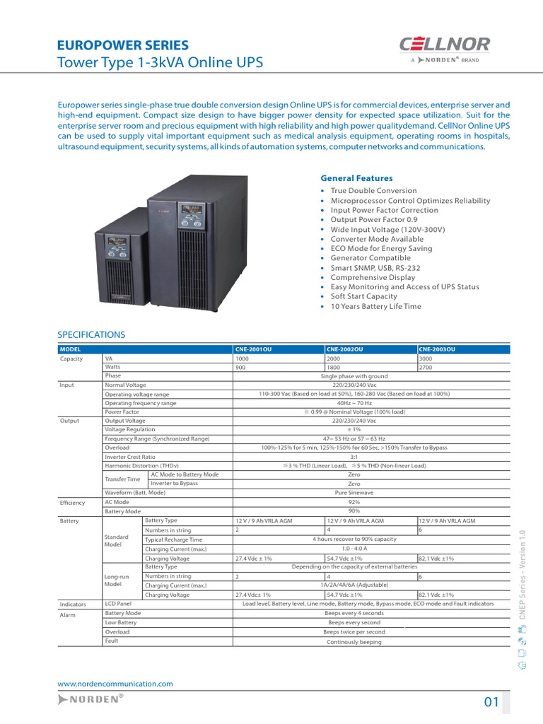 1-3kVA Online UPS - Europower Series5f7379eb06ab3 | PDF | Power Inverter | Alternating Current
