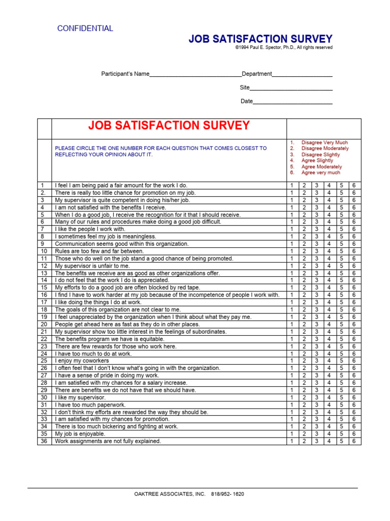 Job Satisfaction Questionnaire Example | PDF | Job Satisfaction ...