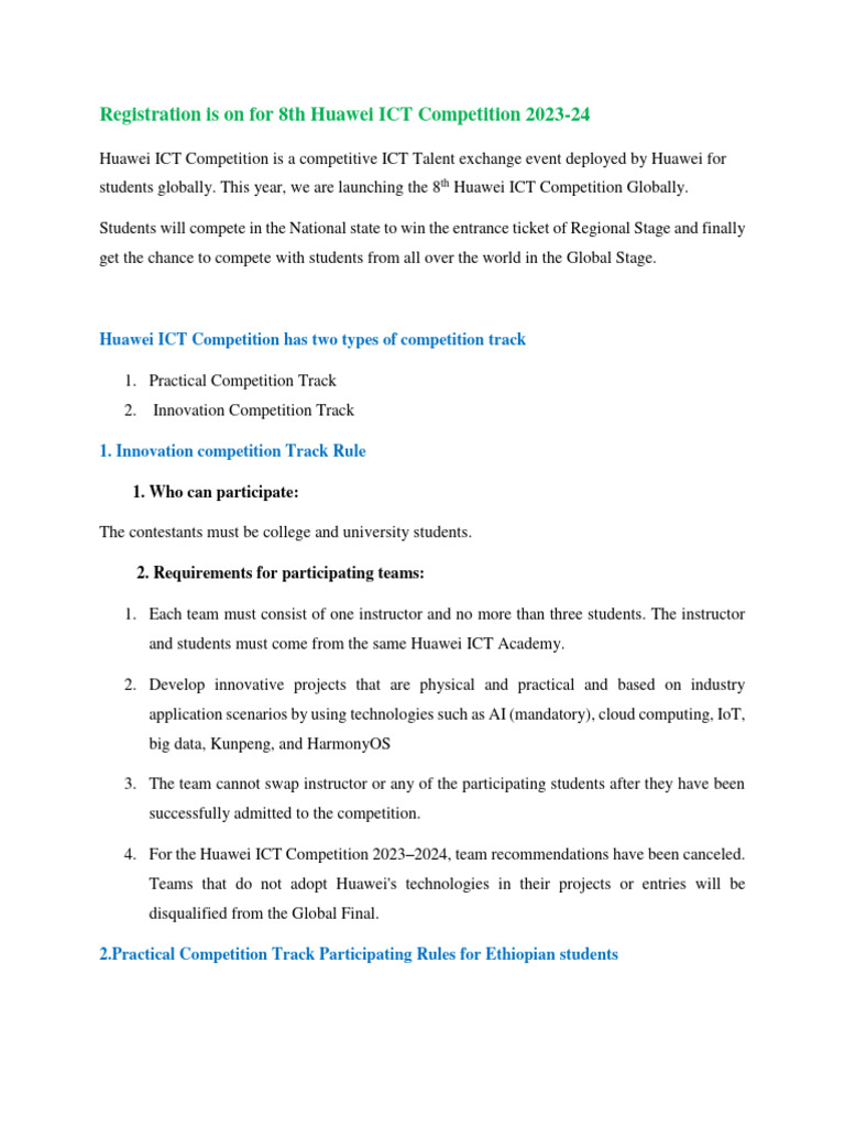 The 8th Huawei ICT Competition 2023 24 Registration Link and Rules | PDF | Information And ...