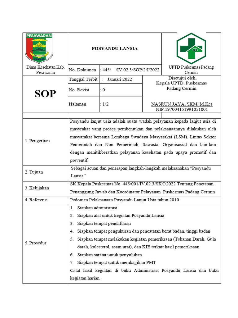 Sop Posyandu Lansia | PDF