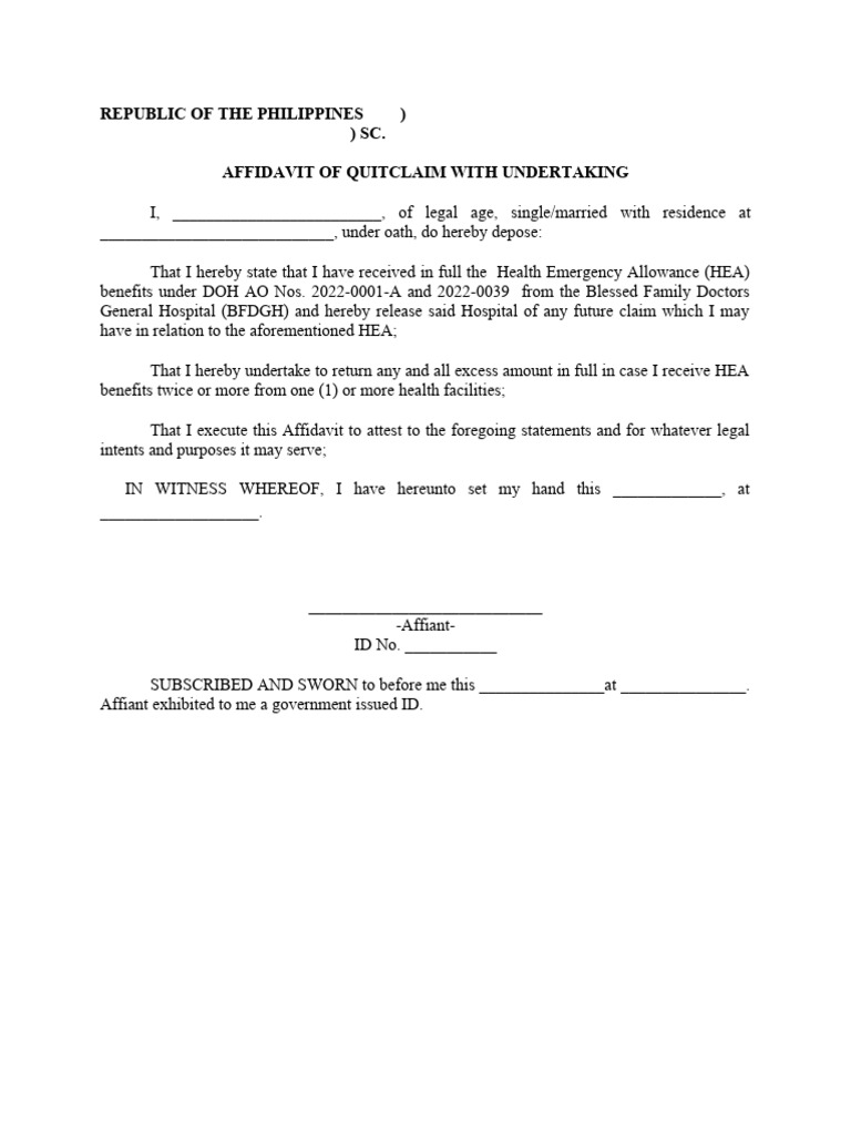 Affidavit of Quitclaim With Undertaking | PDF