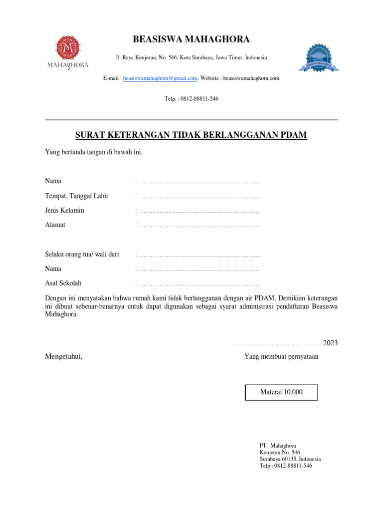 Template PDAM, PLN, Gaji Orang Tua | PDF