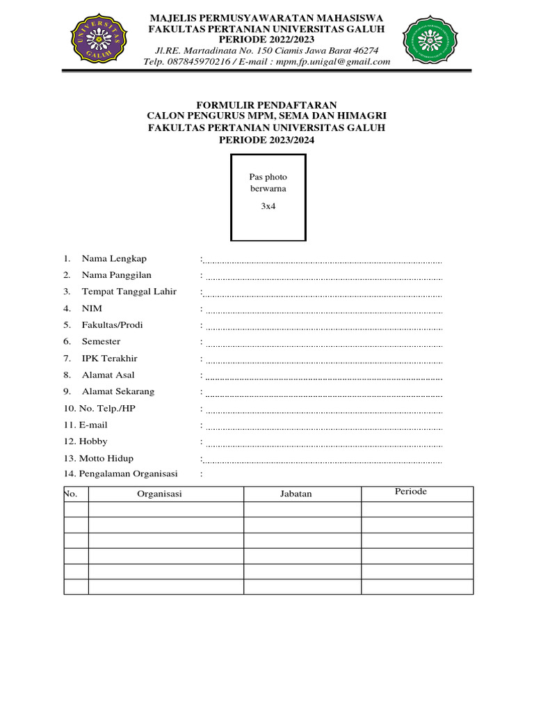 Lampiran Berkas Pendaftaran ORMAWA | PDF