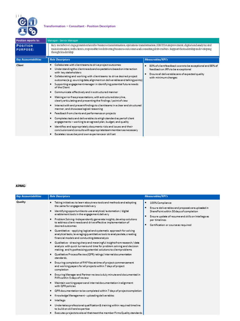 KPMG Business Transformation Consultant Role | PDF | Strategic ...