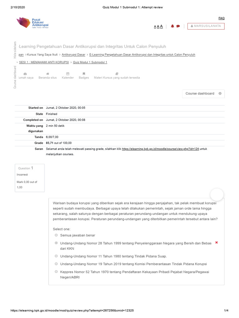 Quiz Modul 1 Submodul 1 - Attempt Review2 | PDF