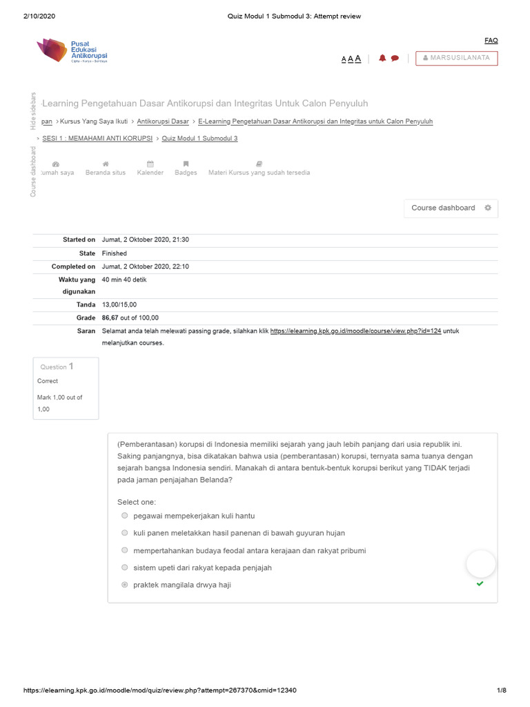 Quiz Modul 1 Submodul 3 - Attempt Review | PDF