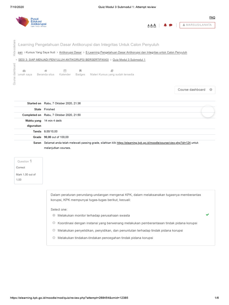 Quiz Antikorupsi Modul 3 Review | PDF
