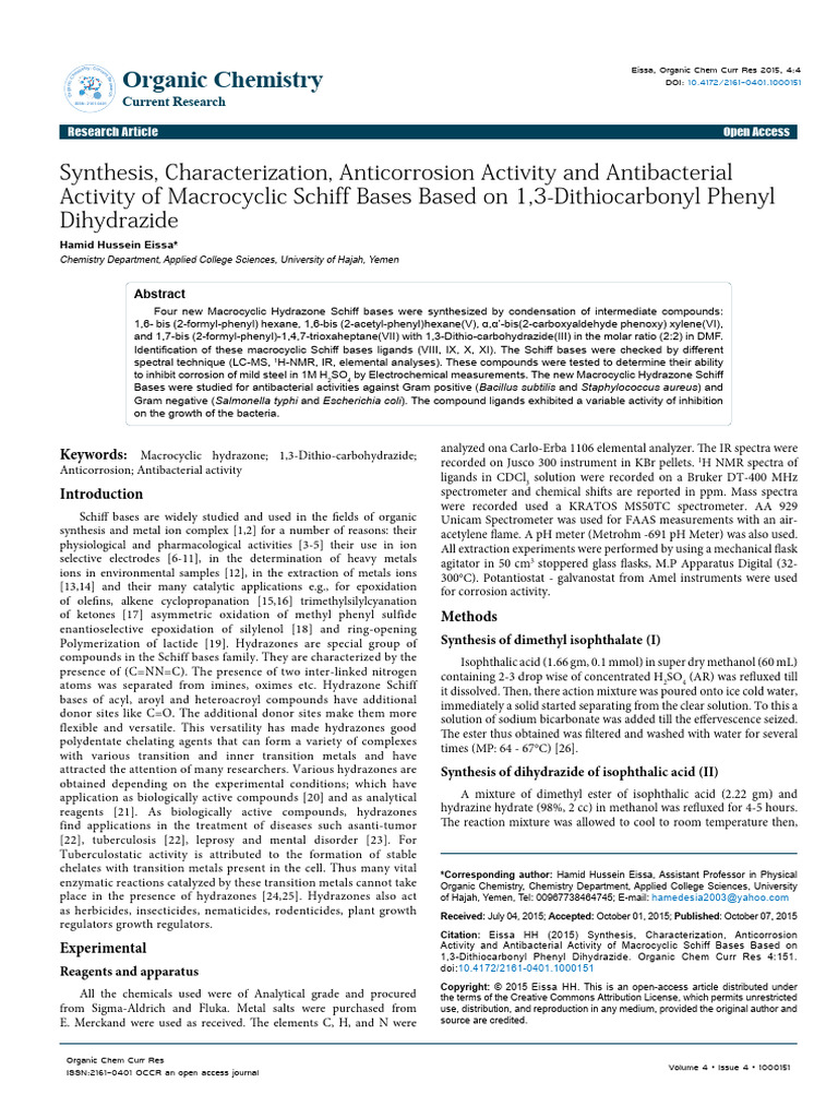 Synthesis Characterization Anticorrosion Activity and Antibacterialactivity of Macrocyclic ...