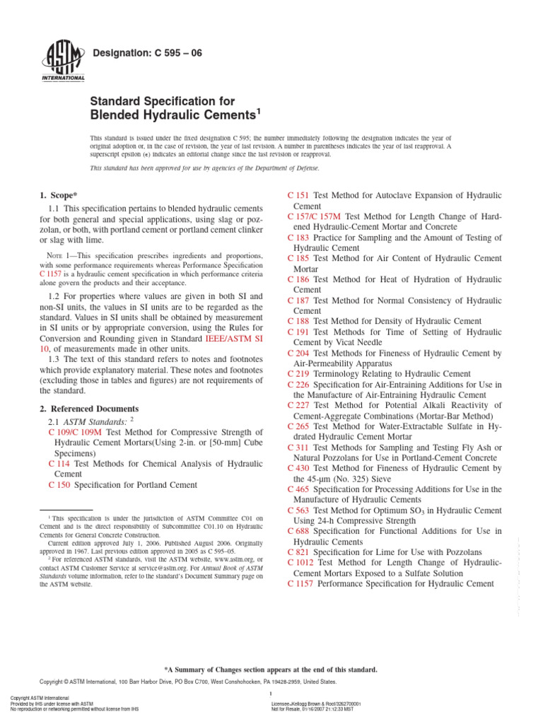 Astm C 595 | PDF | Cement | Concrete